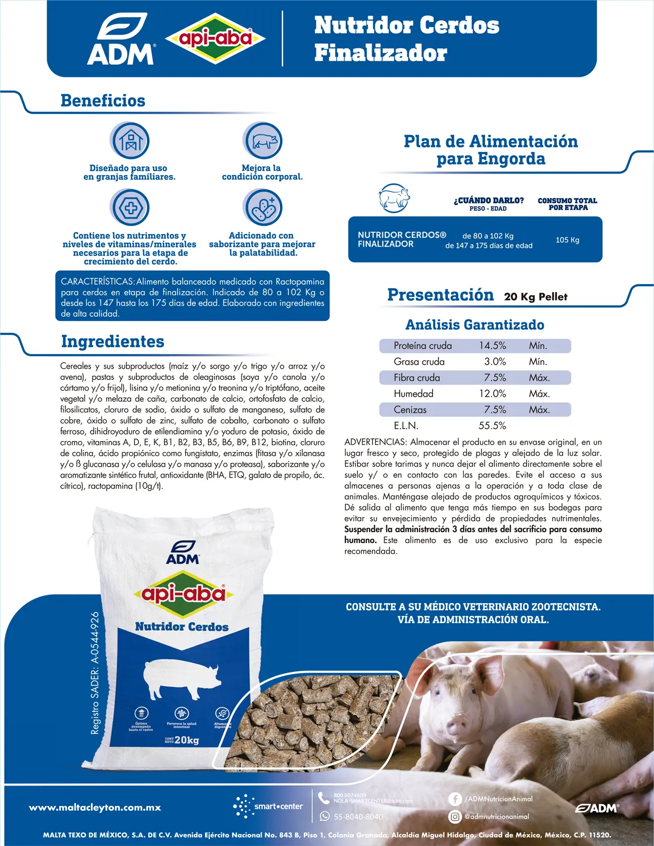 Nutridor rojo cerdos finalizador ractopamina